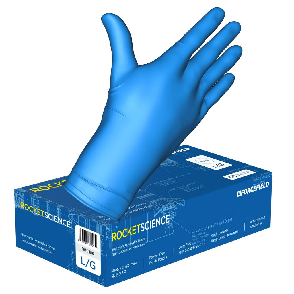 Forcefield Rocket Science Heavy-Duty Nitrile Disposable Gloves (Blue ...